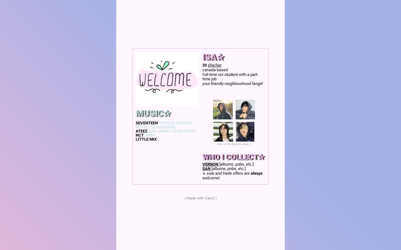 welcome [isacollects.carrd.co]